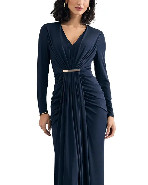 PHASE EIGHT Katharine Long Sleeve Draped Hardware Maxi Dress