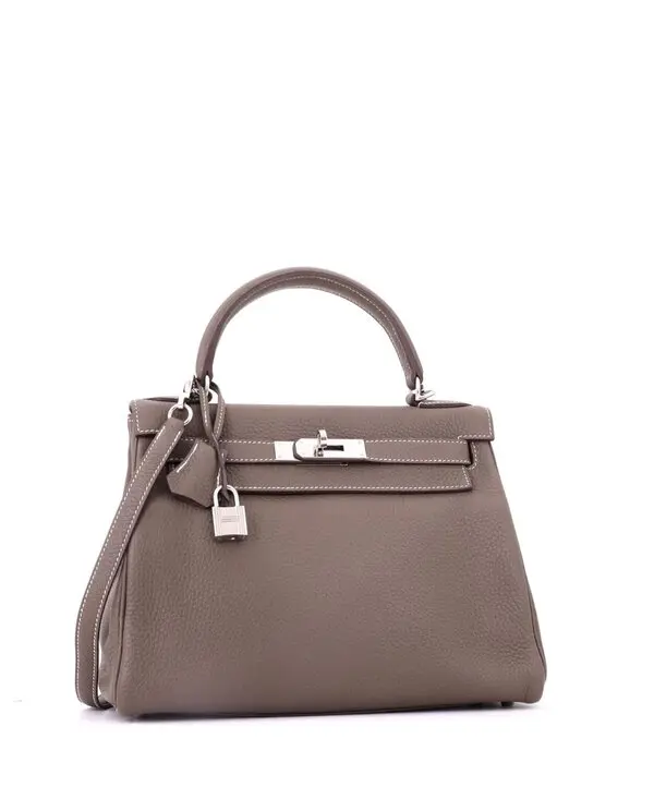 Hermès Kelly 28 Handbag Grey Clemence With Palladium Hardware