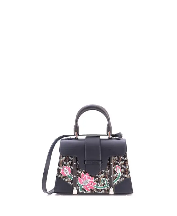 Goyard Structured Saigon Top Handle Bag Embroidered Coated Canvas With Leather - Black
