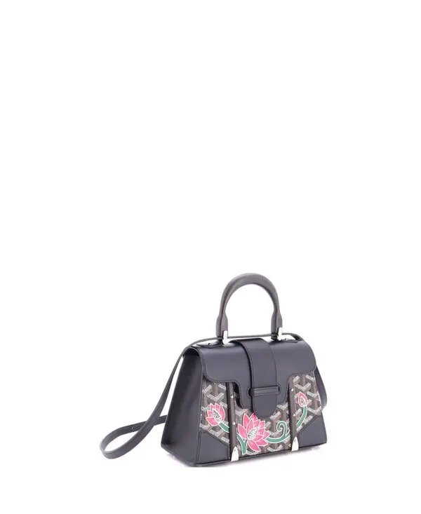 Goyard Structured Saigon Top Handle Bag Embroidered Coated Canvas With Leather - Black