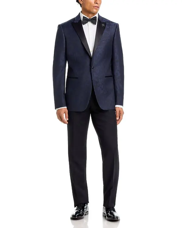 John Varvatos Floral Jacquard Slim Fit Wool Blend Dinner Jacket