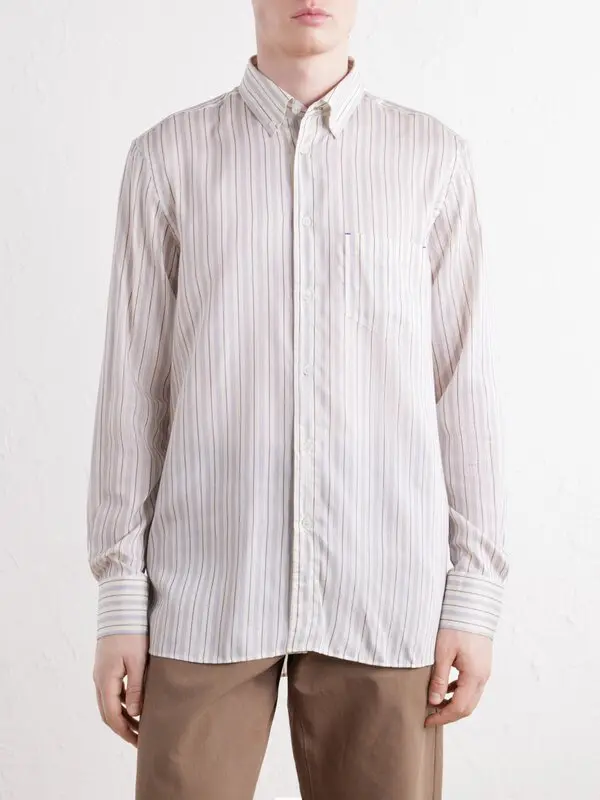 Paul Smith Button-down Collar Striped Lyocell And Silk-blend Twill Shirt