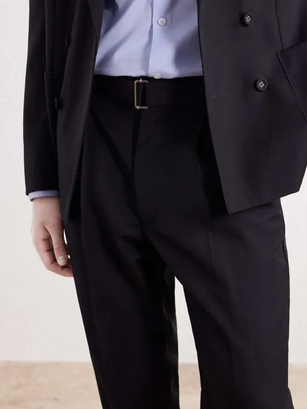 Officine Générale Hugo Tapered Pleated Belted Virgin Wool Trousers
