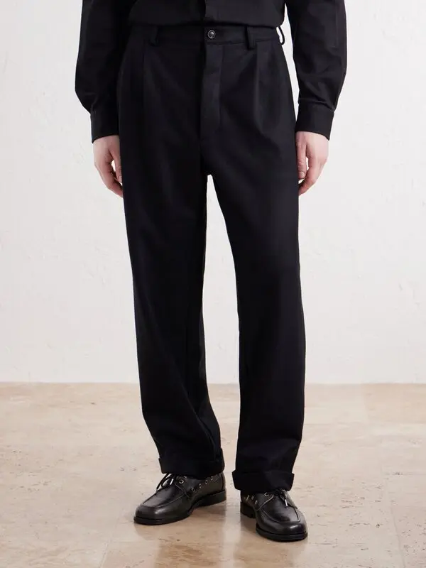 GHIAIA Straight-leg Pleated Wool-flannel Trousers