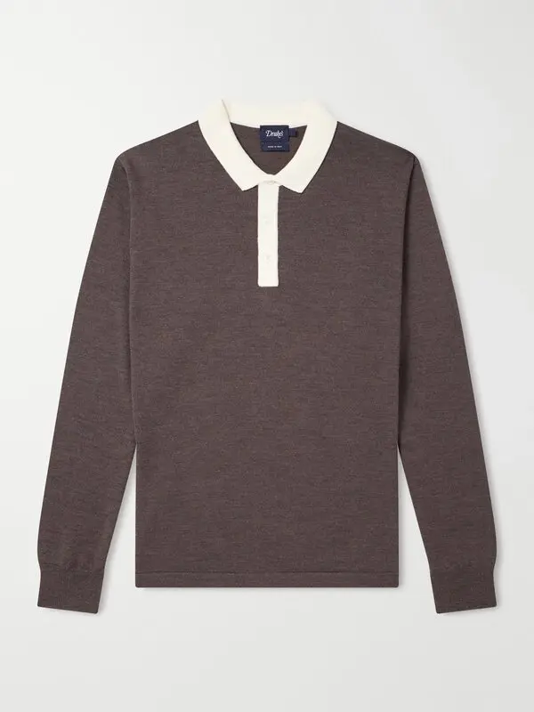 DRAKE'S Merino Wool-jersey Polo Shirt - Brown