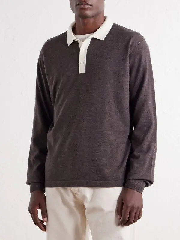 DRAKE'S Merino Wool-jersey Polo Shirt - Brown