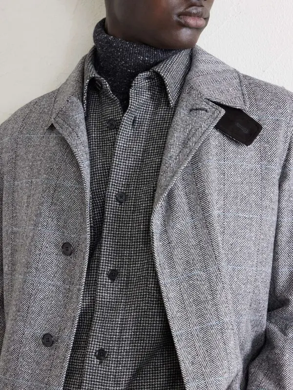 Dunhill Belted Herringbone Wool Trench Coat
