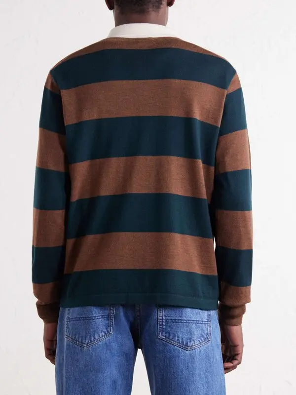 DRAKE'S Striped Merino Wool-jersey Polo Shirt