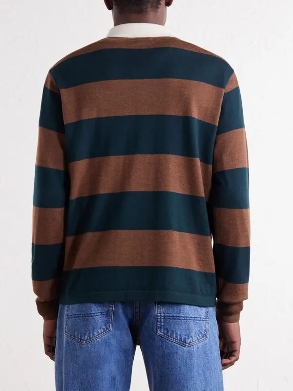 DRAKE'S Striped Merino Wool-jersey Polo Shirt - Green