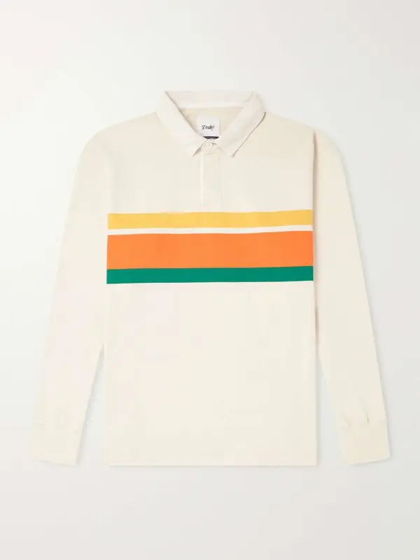 DRAKE'S Striped Cotton-jersey Polo Shirt