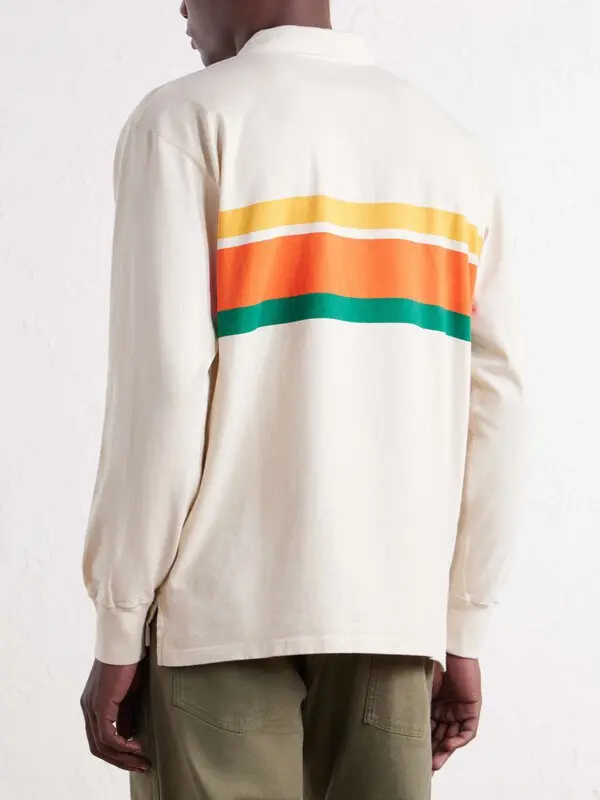 DRAKE'S Striped Cotton-jersey Polo Shirt