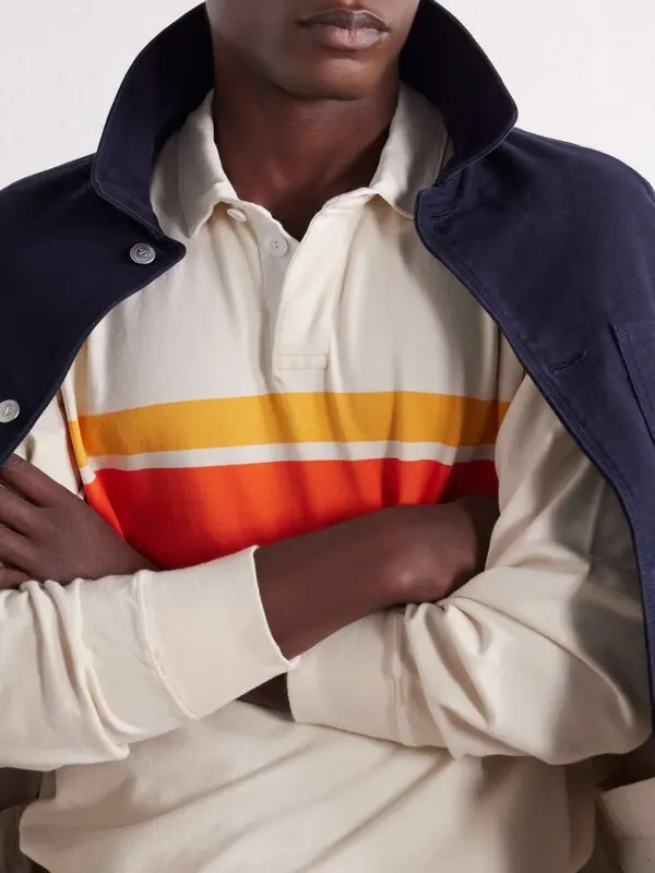 DRAKE'S Striped Cotton-jersey Polo Shirt