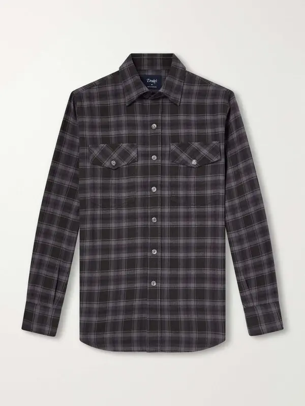 DRAKE'S Checked Cotton And Silk-blend Shirt