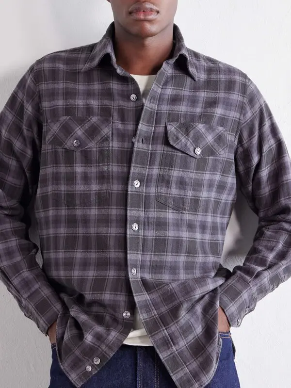 DRAKE'S Checked Cotton And Silk-blend Shirt