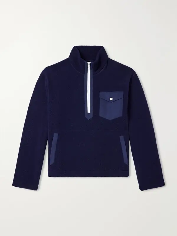 DRAKE'S Shell-trimmed Fleece Half-zip Jacket - Blue