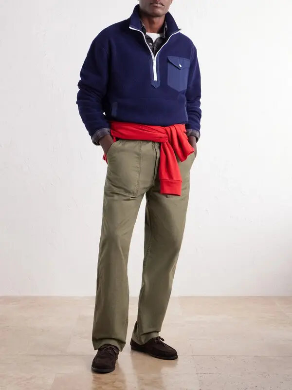 DRAKE'S Shell-trimmed Fleece Half-zip Jacket - Blue