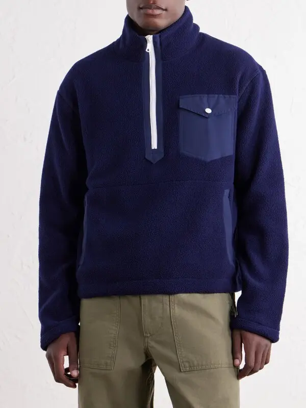 DRAKE'S Shell-trimmed Fleece Half-zip Jacket - Blue