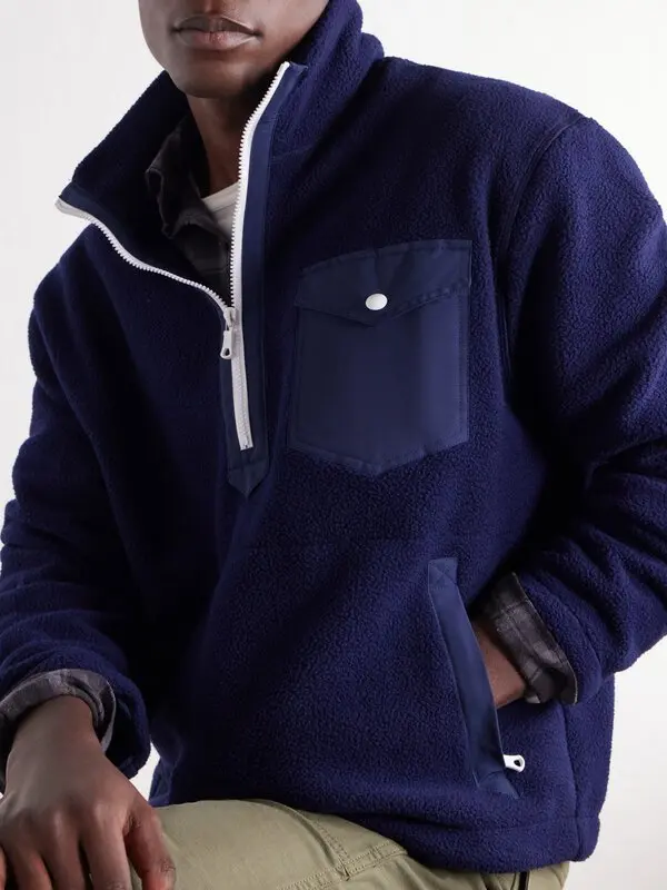 DRAKE'S Shell-trimmed Fleece Half-zip Jacket - Blue