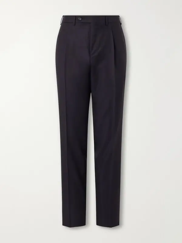 Canali Tapered Pleated Wool-twill Trousers - Blue