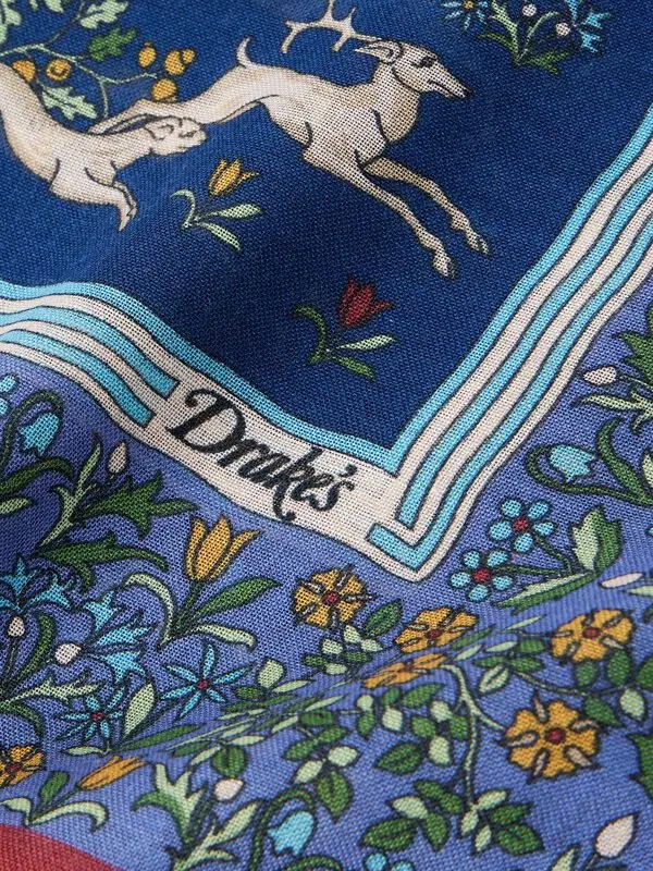 DRAKE'S Archival Animals Frayed Printed Wool And Silk-blend Gauze Scarf