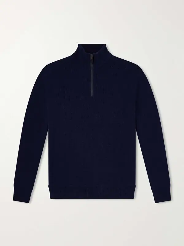 Canali Ribbed Wool And Cashmere-blend Half-zip Sweater