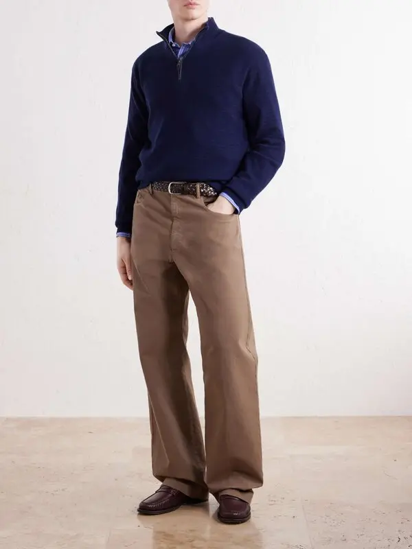 Canali Ribbed Wool And Cashmere-blend Half-zip Sweater