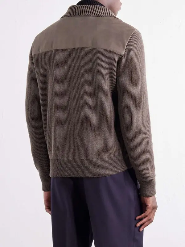 Brioni Ribbed Wool And Leather Blouson Jacket