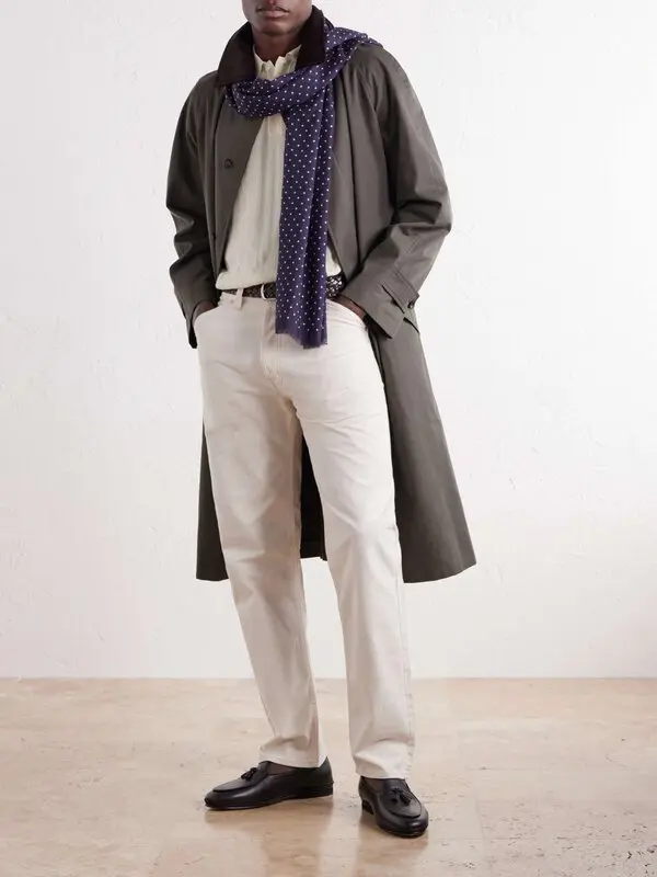 DRAKE'S Shoestring Frayed Polka-dot Wool And Silk-blend Twill Scarf