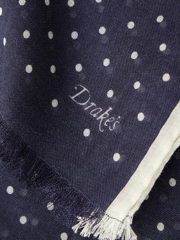 DRAKE'S Shoestring Frayed Polka-dot Wool And Silk-blend Twill Scarf