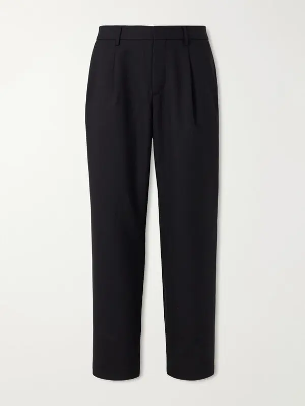 Mr P. Wide-leg Pleated Wool-fresco Trousers - Black