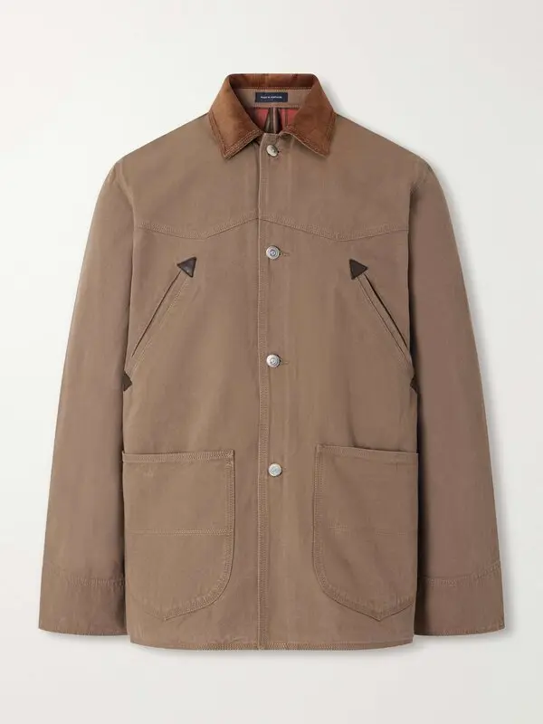 DRAKE'S Leather And Corduroy-trimmed Cotton Duck-canvas Chore Jacket
