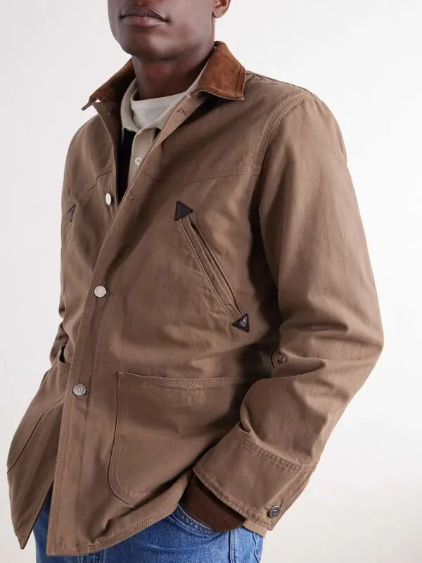 DRAKE'S Leather And Corduroy-trimmed Cotton Duck-canvas Chore Jacket