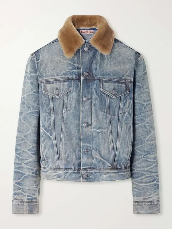 Acne Studios Distressed Plush-trimmed Denim Jacket