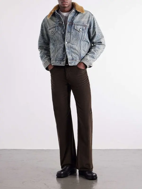 Acne Studios Distressed Plush-trimmed Denim Jacket