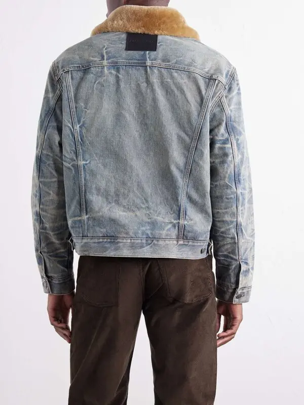 Acne Studios Distressed Plush-trimmed Denim Jacket