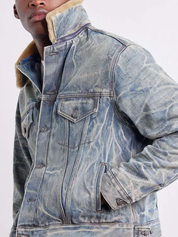 Acne Studios Distressed Plush-trimmed Denim Jacket