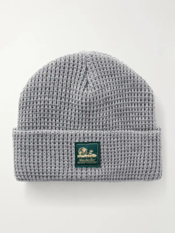 Aimé Leon Dore Logo-appliquéd Waffle-knit Beanie - Gray