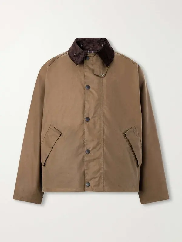 Barbour Transport Corduroy-trimmed Waxed-cotton Blouson Jacket