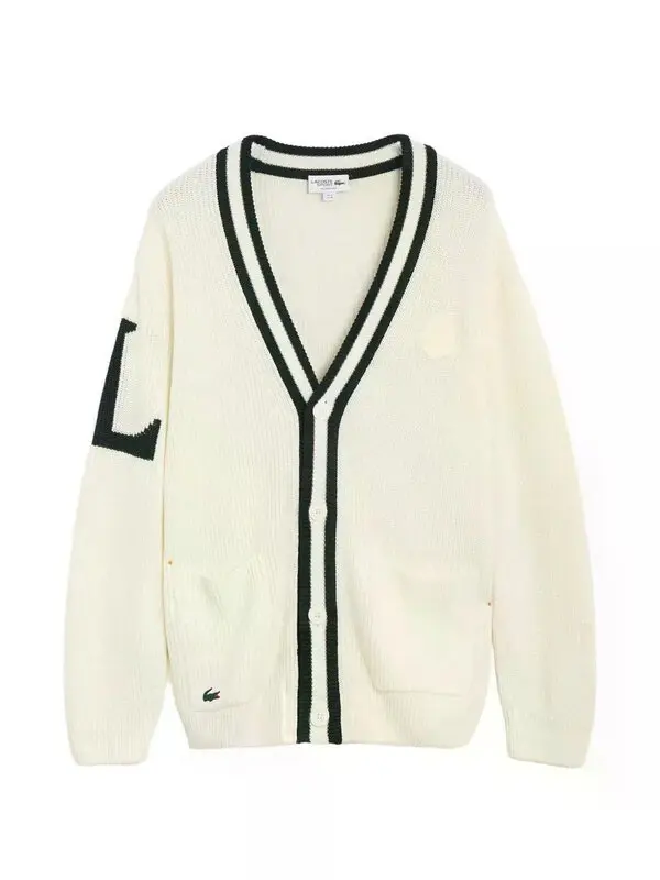 Lacoste Badge Accent Wool Blend Golf Cardigan