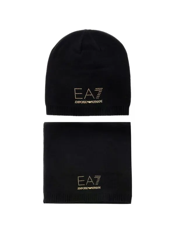 EA7 Logo-embellished Beanie Hat And Scarf Set - Black