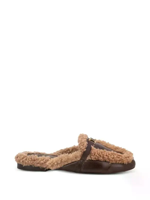 TORAL SHOES Shearling-trim Leather Mules