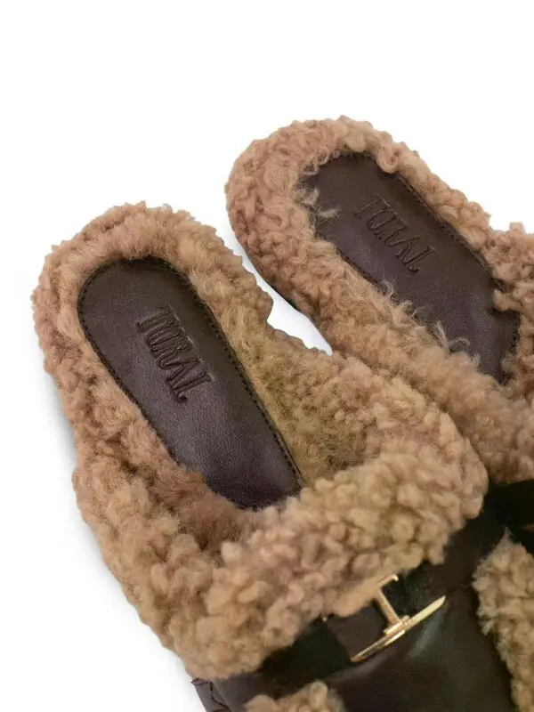 TORAL SHOES Shearling-trim Leather Mules