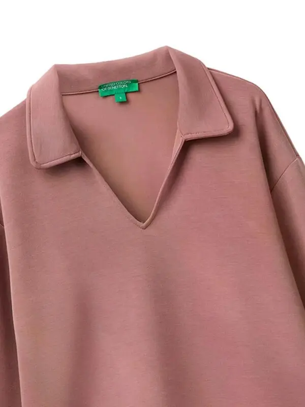 BENETTON Drop-shoulder V-neck Sweatshirt - Pink