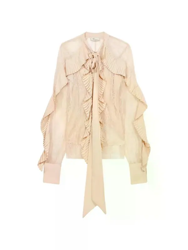 Blumarine Floral-lace Pleated-flounce Shirt