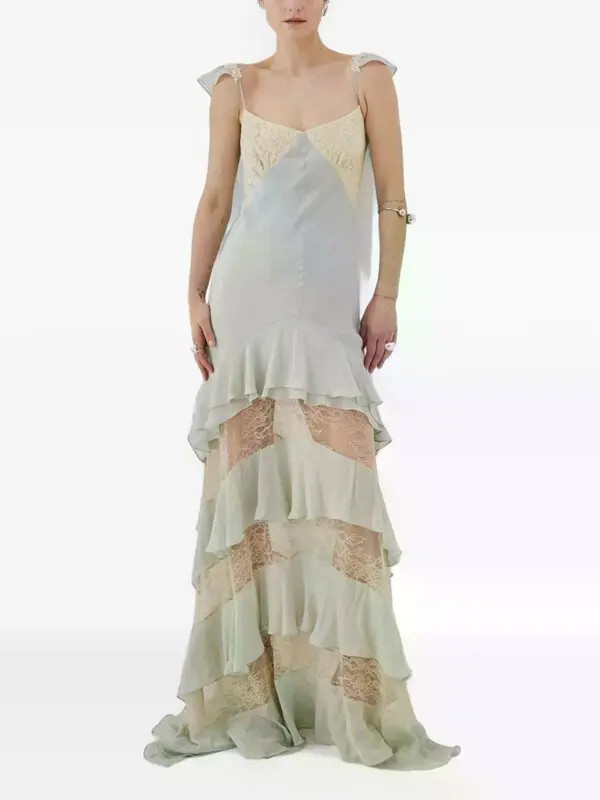 DE LA VALI Auralite Lace Ruffled Maxi Dress - Green