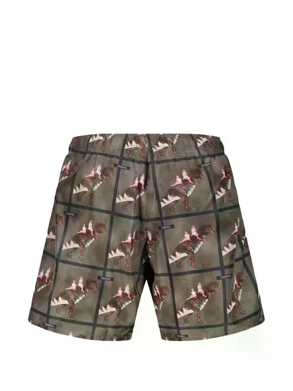 Iceberg Graphic-print Grid-pattern Board Shorts - Green