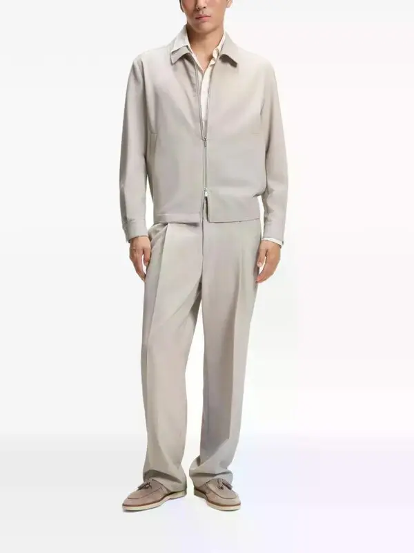 BOSS Relaxed-fit Trousers In Patterned Virgin Wool - Neutrals