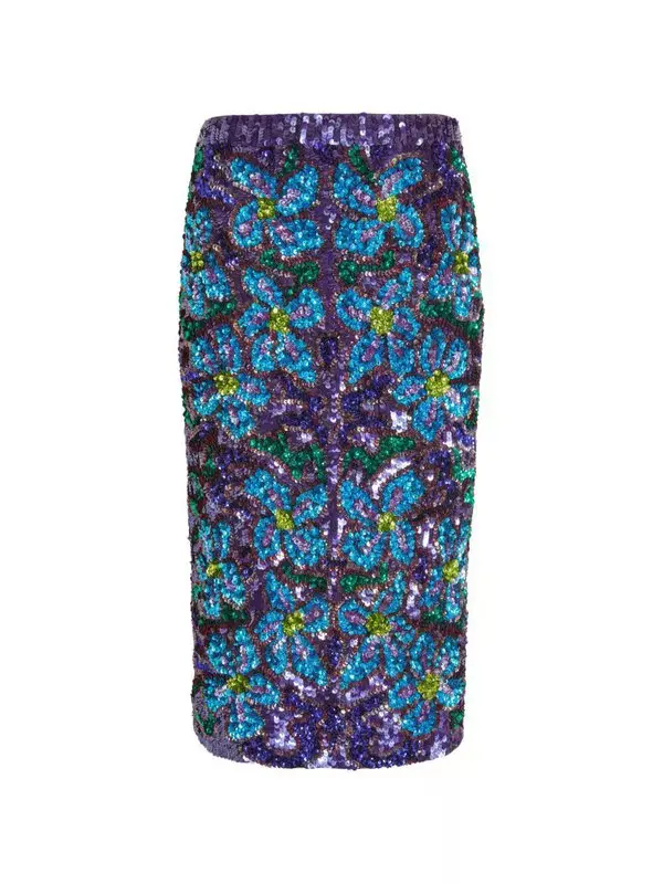 P.a.r.o.s.h Longuette Sequin-embellished Floral-pattern Midi Skirt