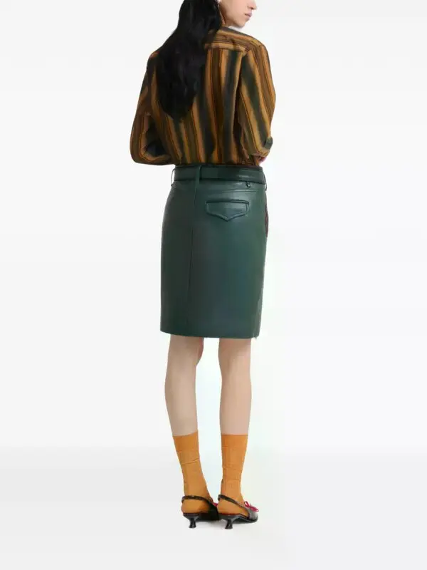 Marni Deep Leather Skirt With Leaf Pockets