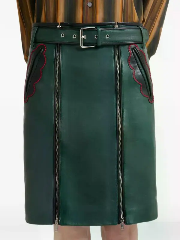 Marni Deep Leather Skirt With Leaf Pockets